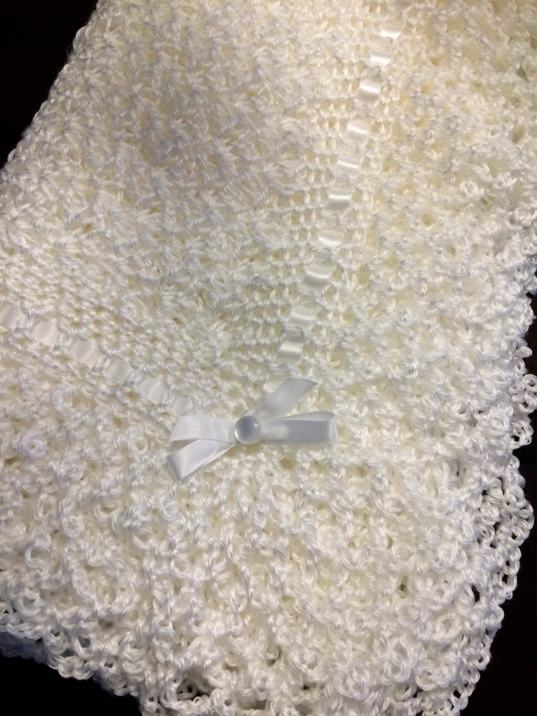 Crochet Baptism Blanket | Christening Keepsake Baby Blanket | White ...