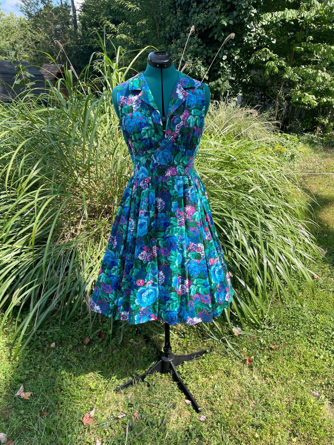Vintage 1950s Handmade Floral Pin-up Day Dress Medium/large - Etsy