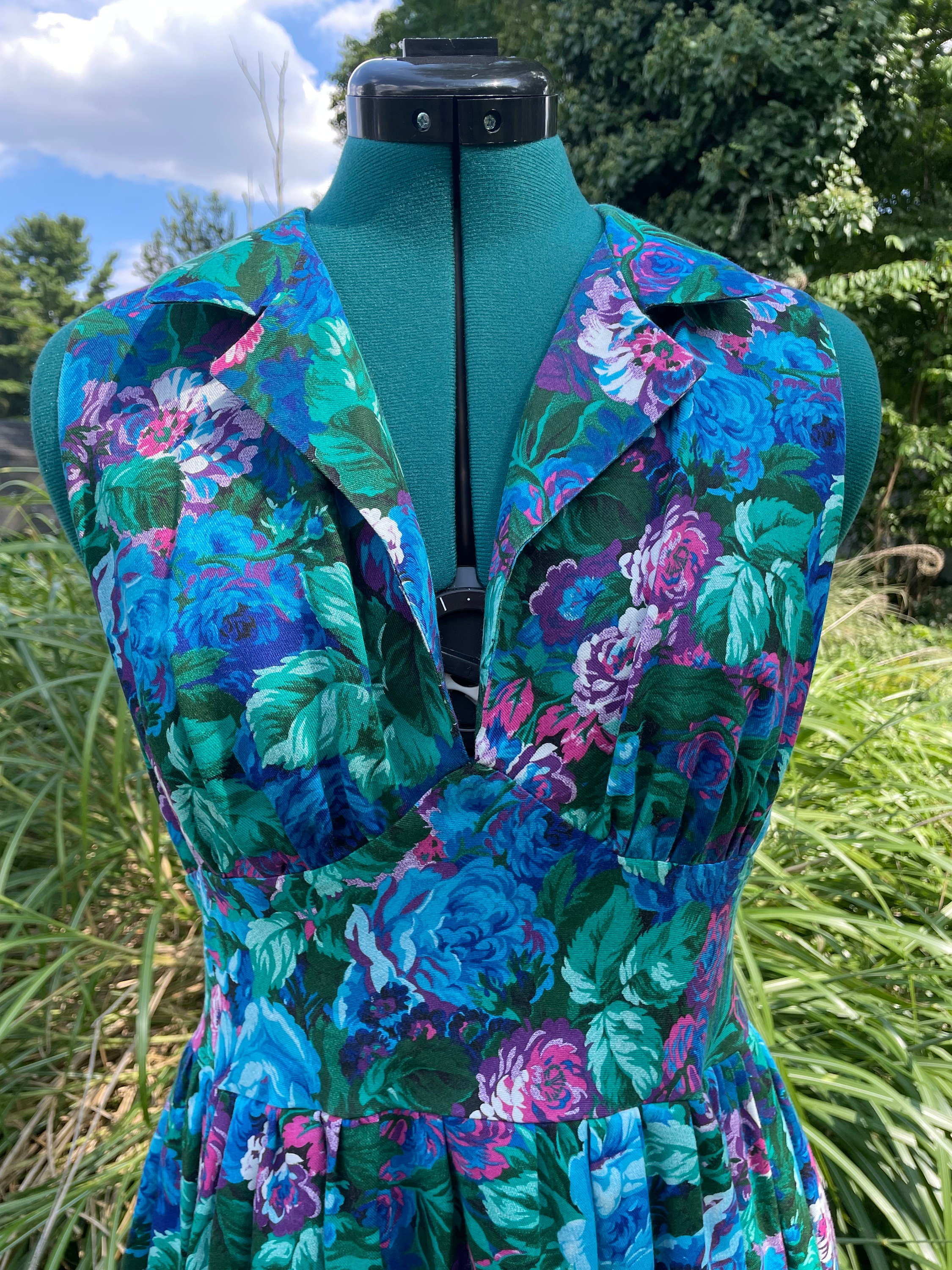 Vintage 1950s Handmade Floral Pin-up Day Dress Medium/large - Etsy