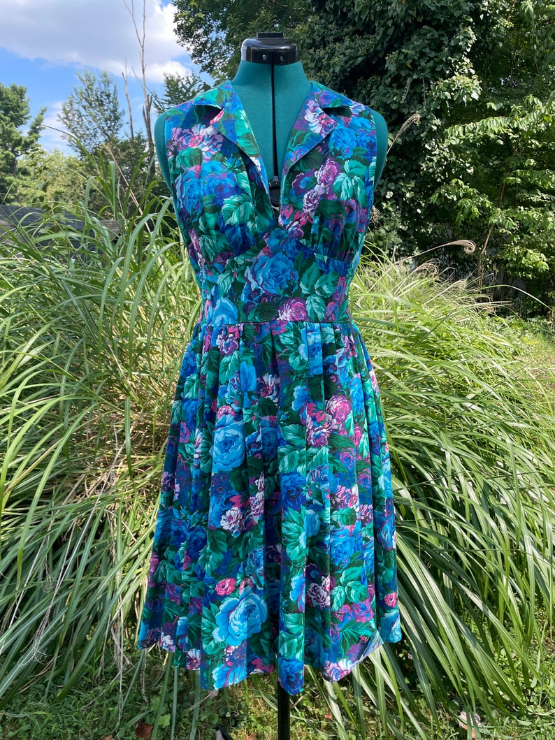 Vintage 1950s Handmade Floral Pin-up Day Dress Medium/large - Etsy