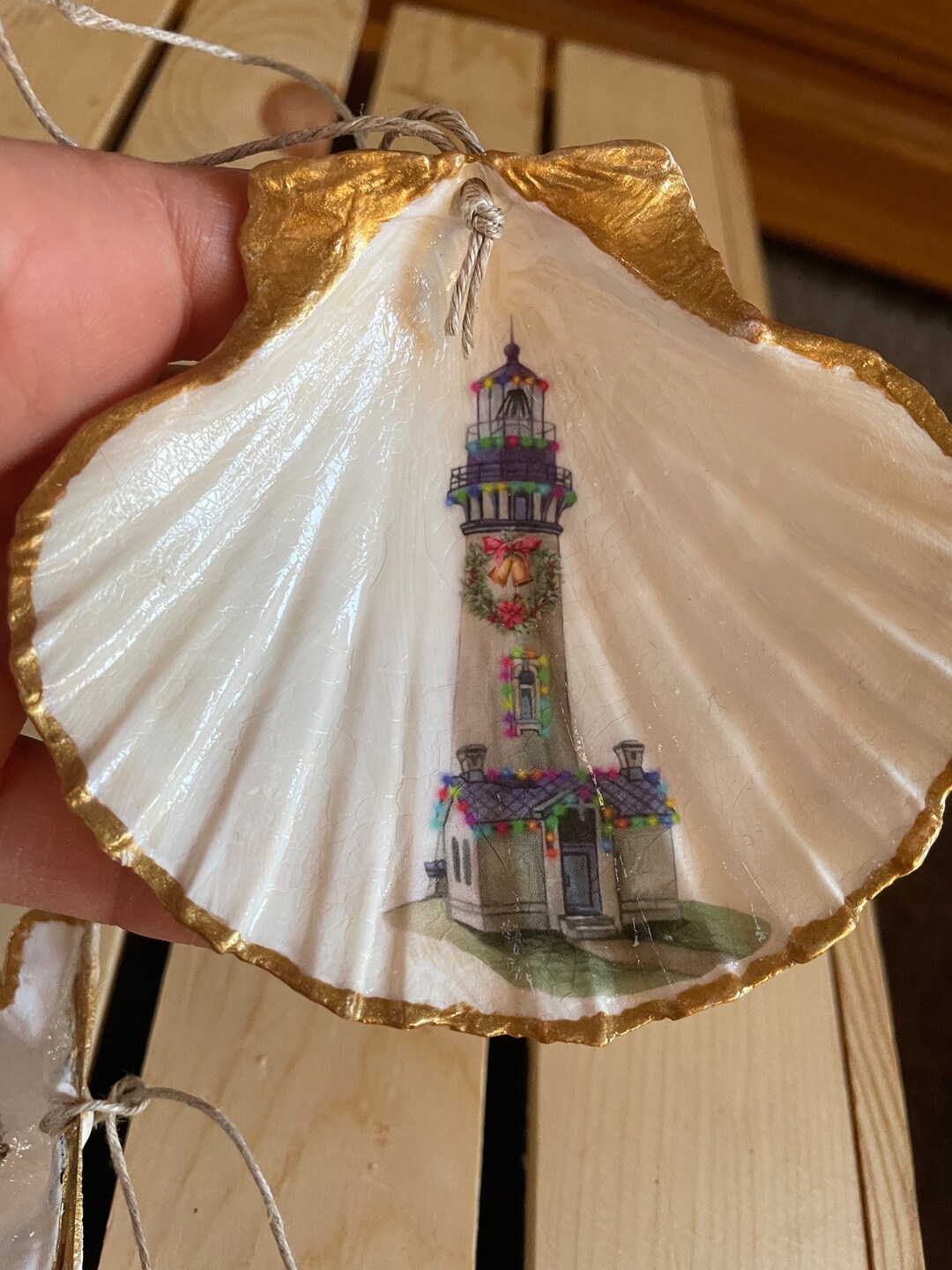Lighthouse Christmas Sea Shell Ornament Decoupage Scallop - Etsy