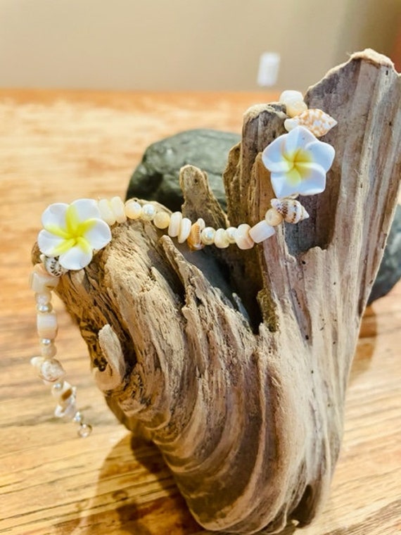 Hawaiian Flower Seashell Ankle Bracelet Beachy Luau Coastal Theme ...