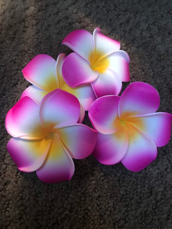 Pink Hawaiian flowers Magenta Fake Plumeria lot of 10 Artificial Foam ...