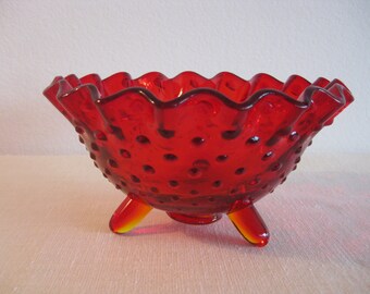 Red glass candy dish | Etsy