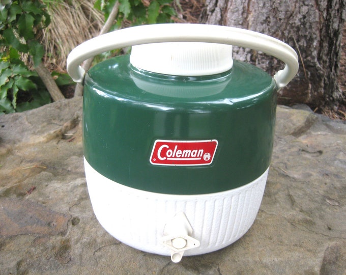 1970s Retro COLEMAN 1 Gallon Picnic Jug Water Cooler Green Metal White ...