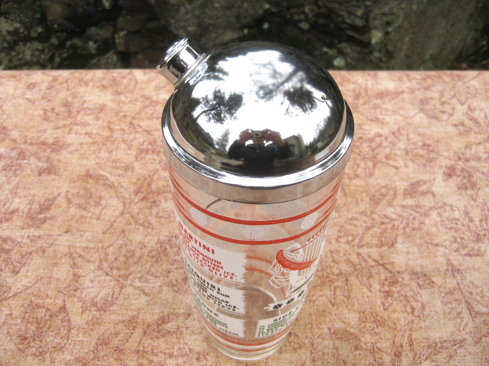 Retro Large Glass Cocktail Shaker Mixer W/ Recipes & Chrome Lid Barware ...