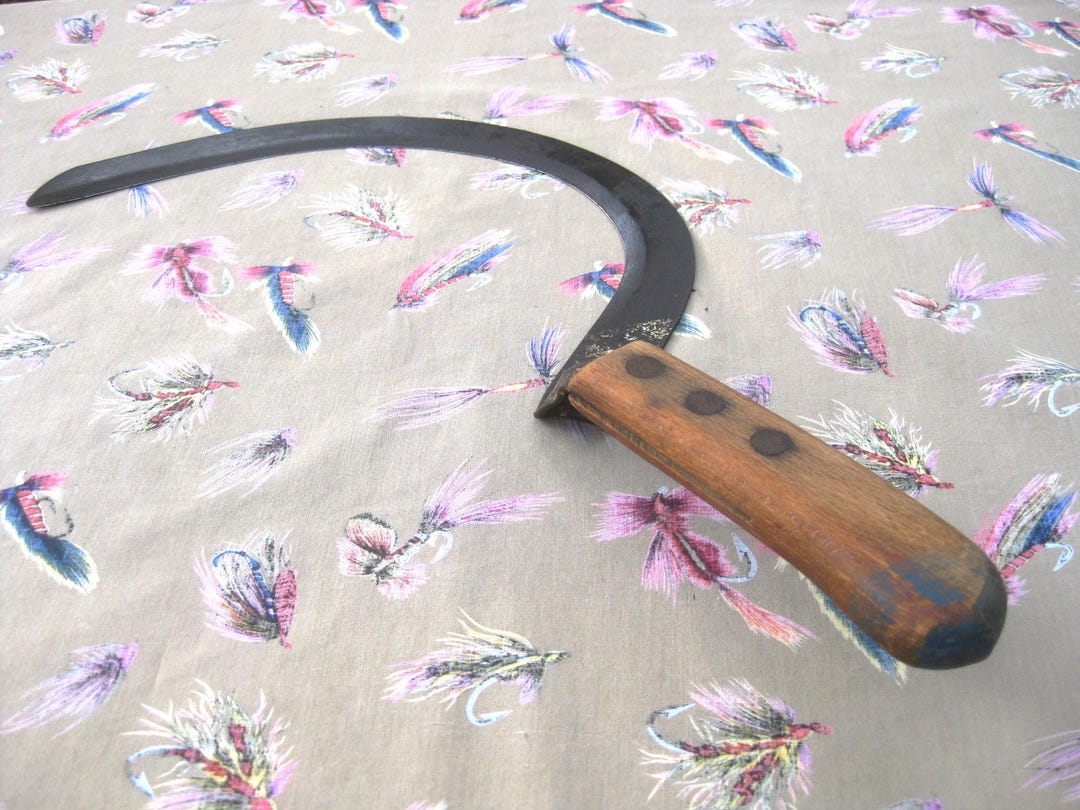 Vintage Antique Hand Scythe Sickle Primitive Hand Tool W/ Wood Handle ...