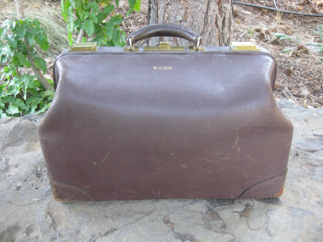 Antique Large Brown Leather Doctor's Medical Bag Traveling Doctor's ...