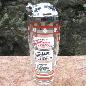 Retro Large Glass Cocktail Shaker Mixer W/ Recipes & Chrome Lid Barware ...