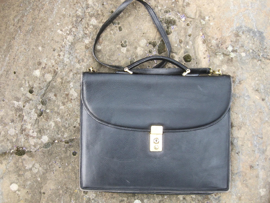 Vintage MARK CROSS Black Italian Leather Attaché Briefcase Shoulder Bag ...