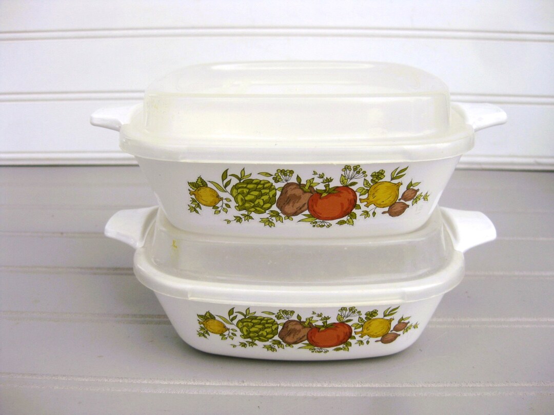 Vintage CORNING WARE P-41-B Spice of Life 1 3/4 Cup Petite Casserole Dishes W/ Snap-on Lid Set ...