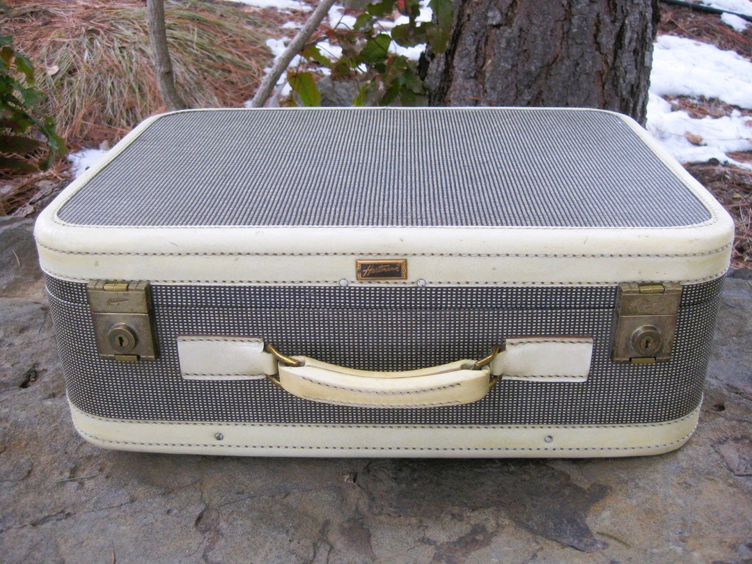 Vintage HARTMANN Hard-shell Tweed Suitcase W/ Leather Trim Luggage ...
