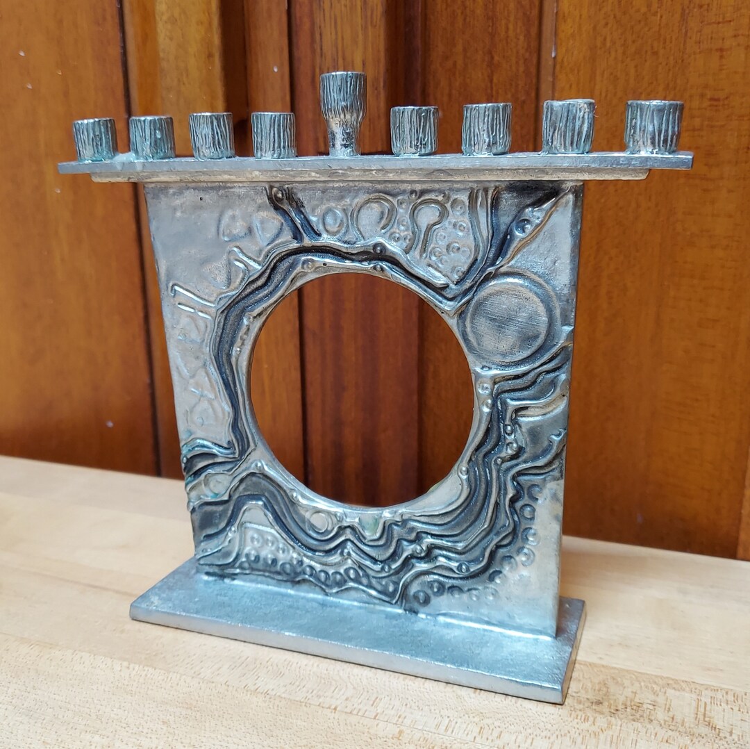 Menorah for Hanukkah, Chanukah, Vintage Cast Metal, Brutalist ...
