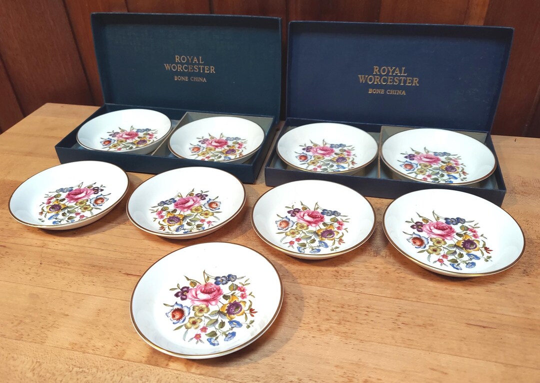 Set of 8 Coasters, Royal Worcester, 4” Dia., Bournemouth, Bone China ...
