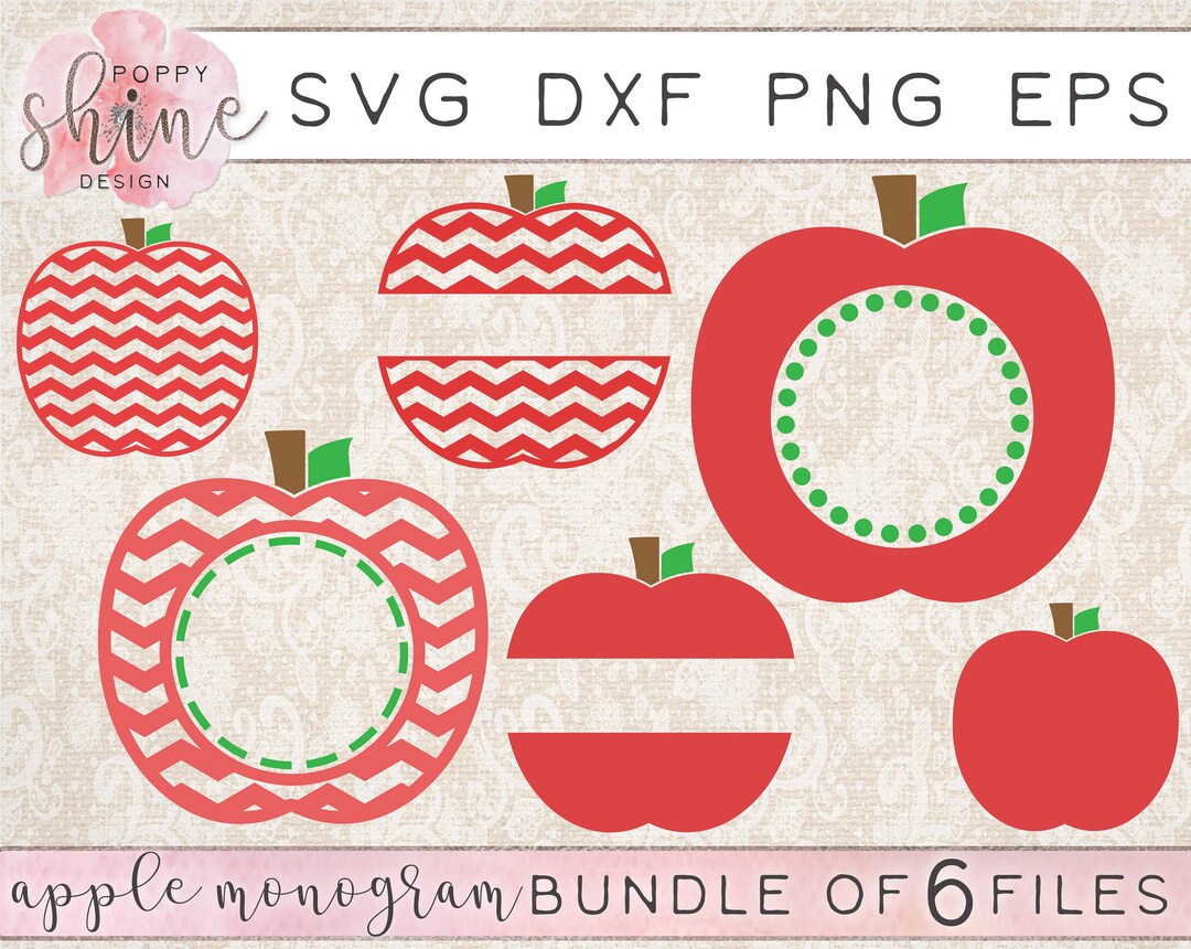Apple Monogram Frame Bundle of 6 Svg Dxf Png Eps Cutting Files for ...