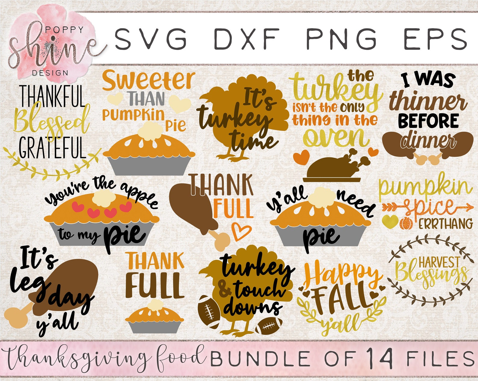 Thanksgiving Food Bundle of 14 Svg Dxf Png Eps Cutting Files | Etsy