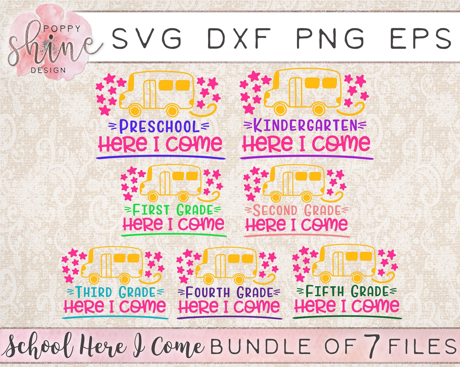 School Here I Come Bundle of 7 Svg Dxf Png Eps Cutting Files | Etsy