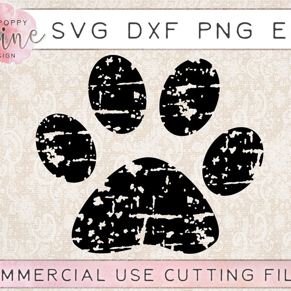 Distressed Paw Print Svg Dxf Png Eps Cutting File for Cricut ...