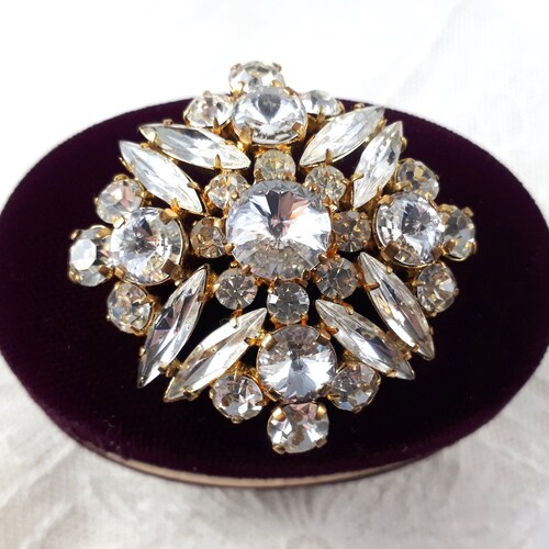 Rhinestone Brass Brooch Vintage Austrian Jewelry Domed - Etsy