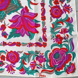 Vintage Vera Neumann Bright Floral Wool Scarf, Jewel Tone, Turquoise ...