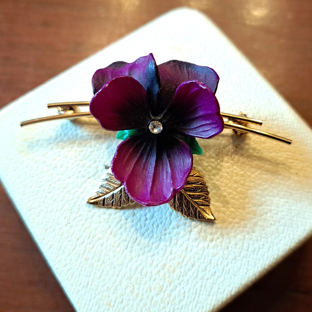 Vintage Purple Violet Pin Brooch, Resin Flower, February Birthday - Etsy