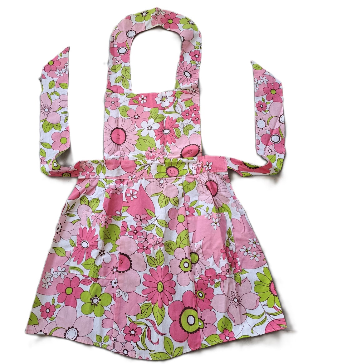 Vintage 60s Pink Floral Apron, Flower Power, Retro Apron, for Women ...