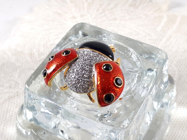 Signed Butler Ladybug Pin Red Enamel Clear Crystals Gold - Etsy
