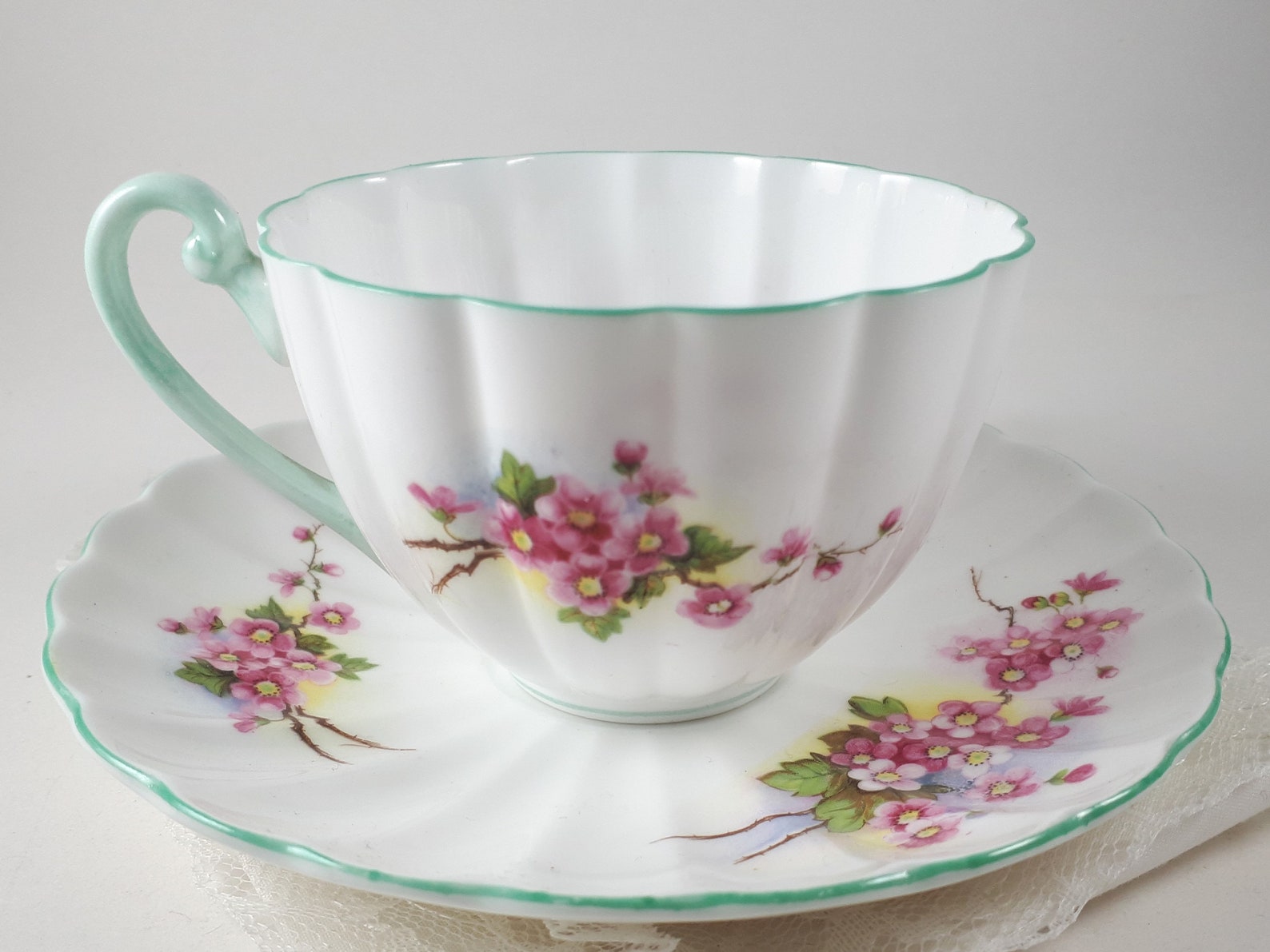 Vintage Shelley Pink Apple Blossom Teacup & Saucer, New Apartment Gift ...