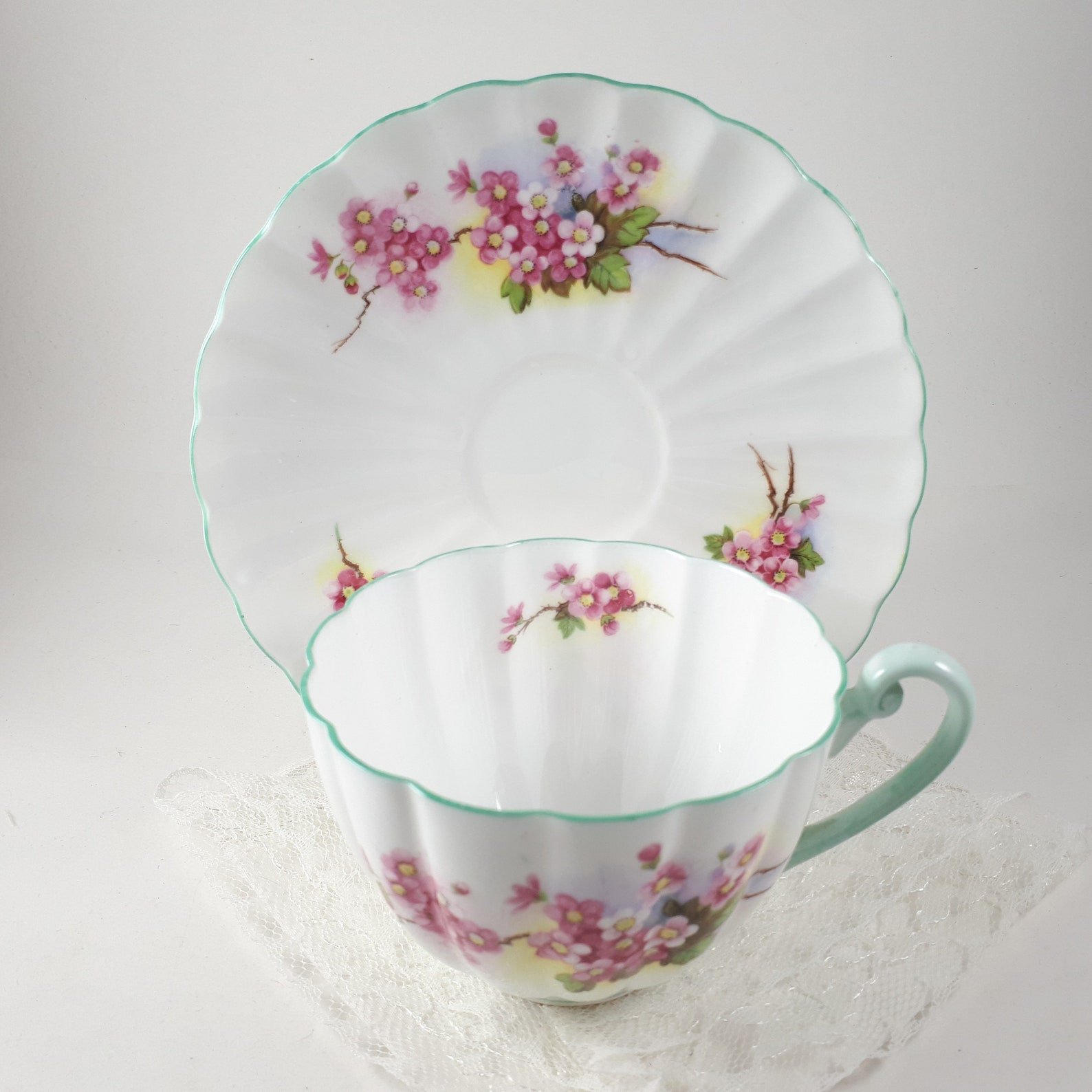 Vintage Shelley Pink Apple Blossom Teacup & Saucer, New Apartment Gift ...