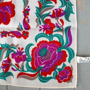 Vintage Vera Neumann Bright Floral Wool Scarf, Jewel Tone, Turquoise ...