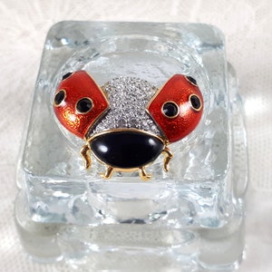 Signed Butler Ladybug Pin, Red Enamel, Clear Crystals, Gold Plated ...