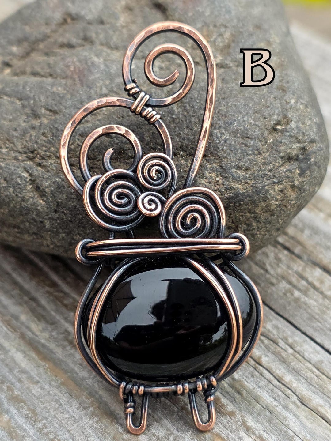 Wire Wrapped Cauldron Pendant Necklace – Black Onyx Crystal – Copper ...