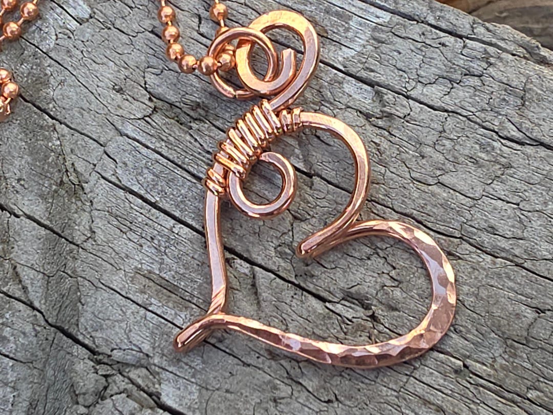 Hammered Bright Raw Copper Heart Pendant With Solid Copper "20 ...