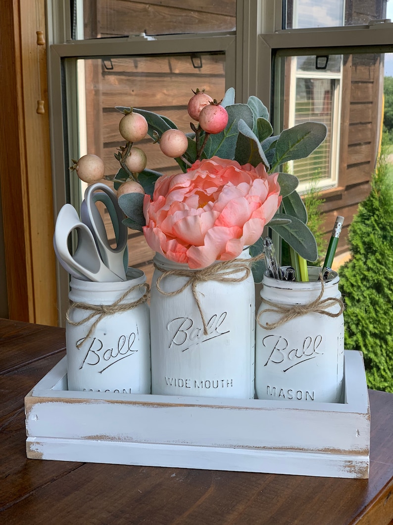 Farmhouse Desk Set Farmhouse Mason Set Farmhouse Caddy With - Etsy