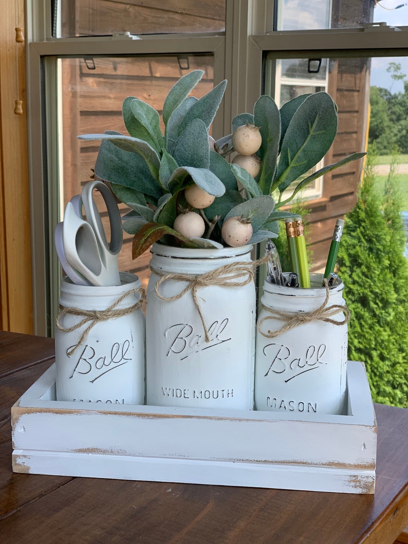 Farmhouse Desk Set Farmhouse Mason Set Farmhouse Caddy With - Etsy