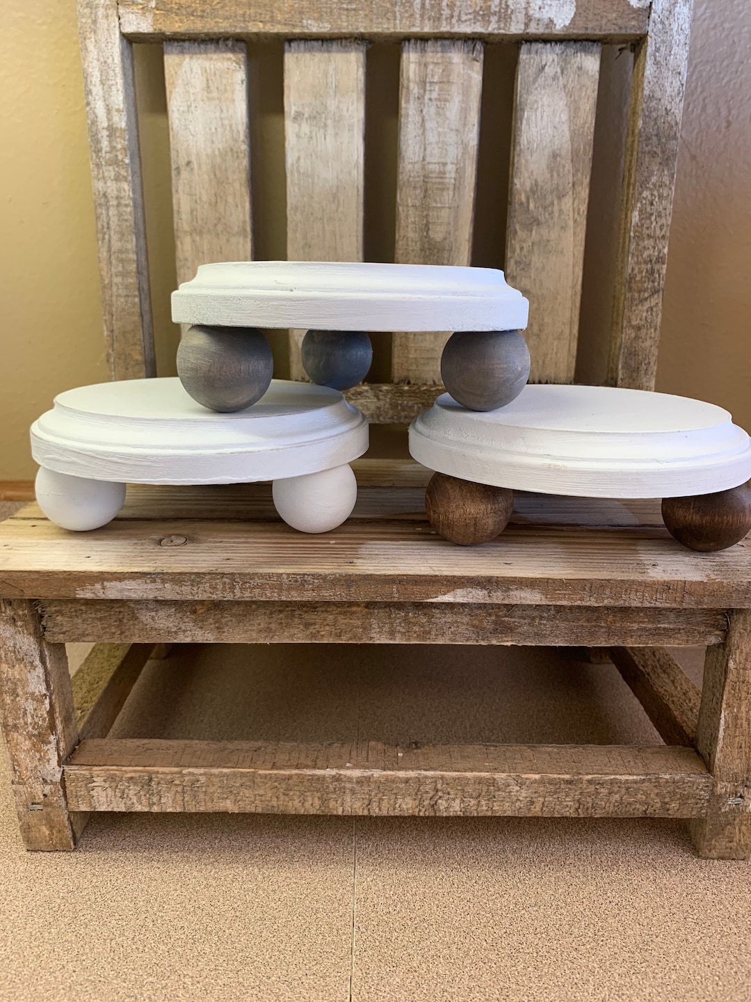 Set of 3 Mini Wood Risers• Mini Stands• Candle Holder• Plant Holder ...