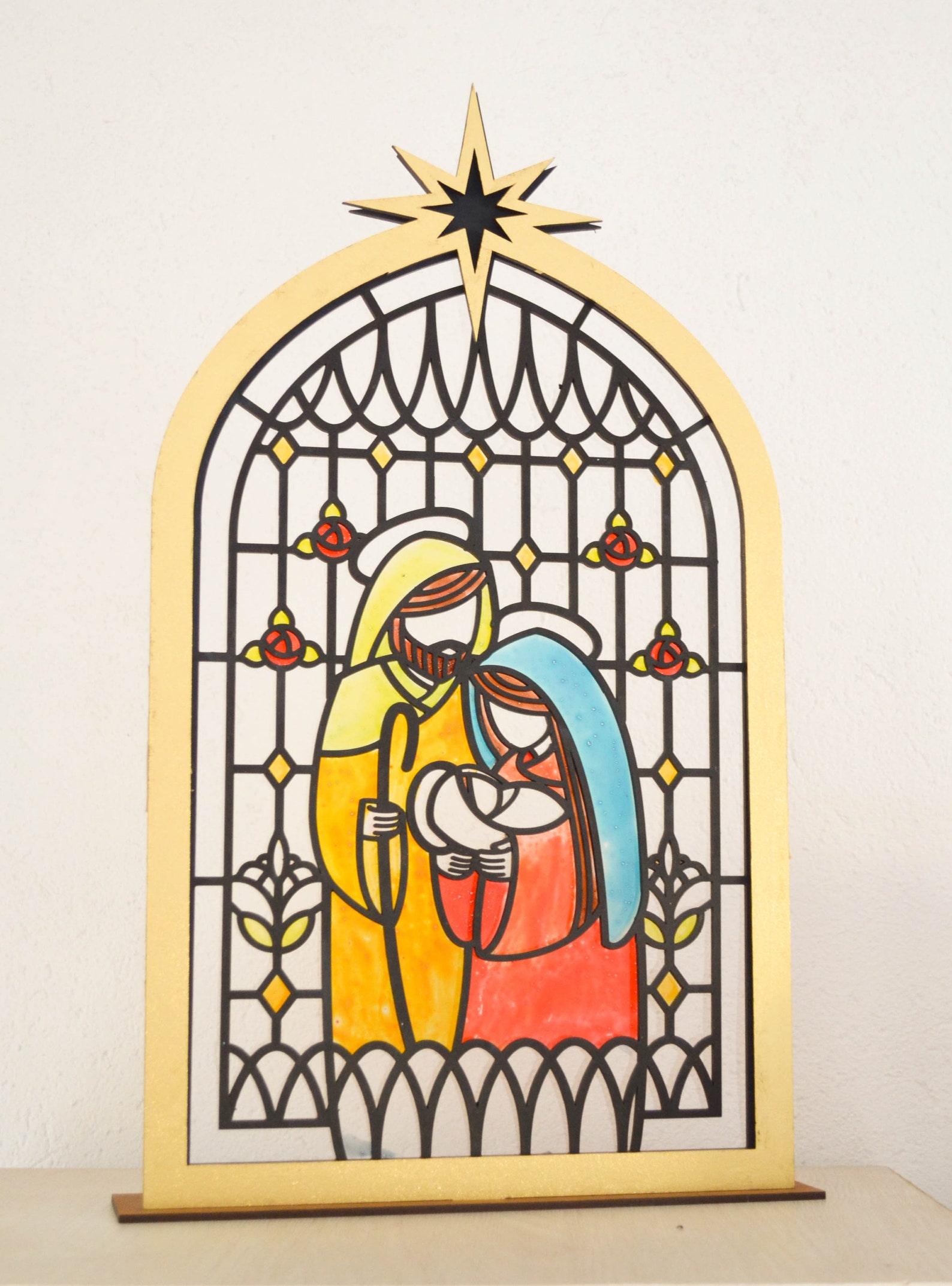 Nativity Scene With Stand Faux Vitraux Simil Stained Glass - Etsy