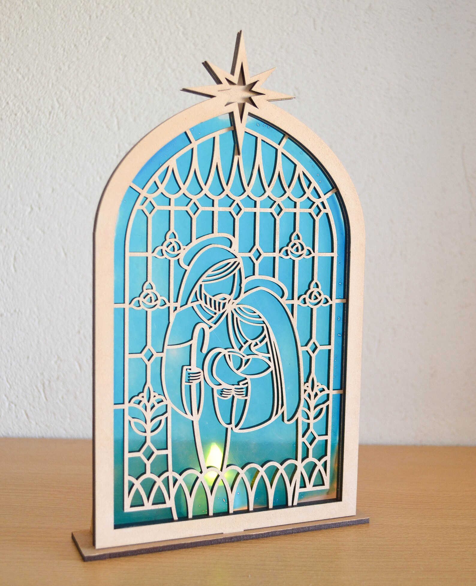 Nativity Scene With Stand - Faux Vitraux - Simil Stained Glass - Laser ...