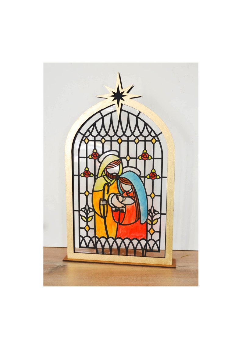 Nativity Scene With Stand - Faux Vitraux - Simil Stained Glass - Laser ...
