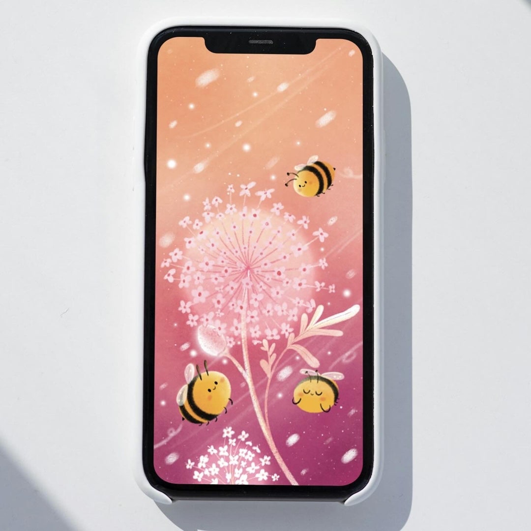 Bee by Flowers Digital Phone Wallpaper, Nature Wallpaper, Dandelion ...