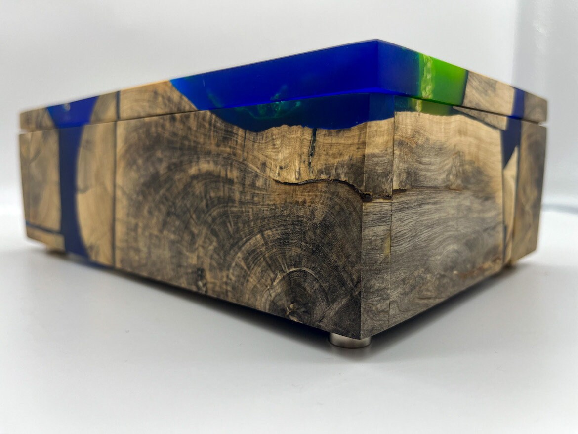 Epoxy Resin and Orange Tree Wood Box With Silver Hinges and Feet. - Etsy