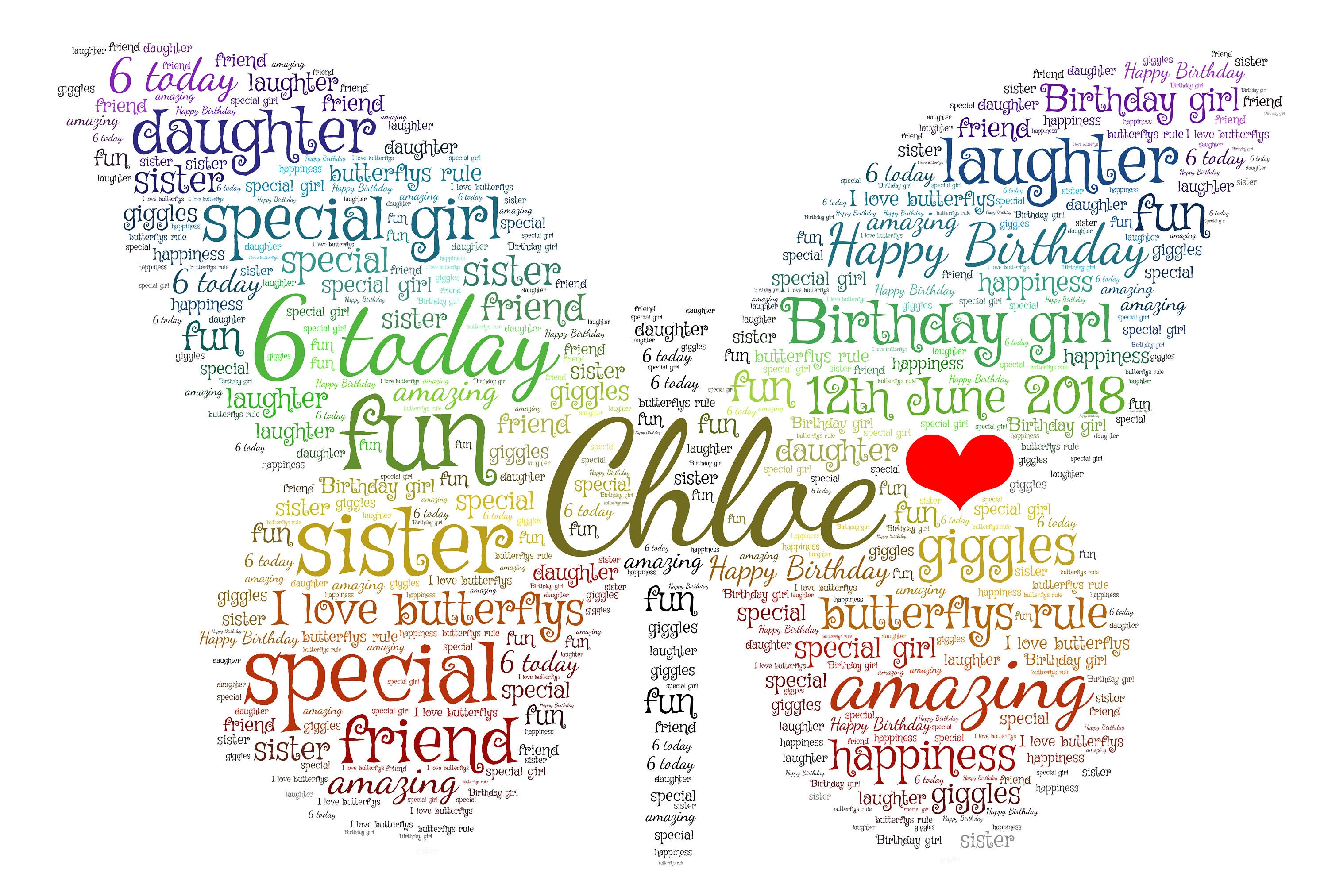 Rainbow Butterfly Word Art Personalised and Unique Using All | Etsy