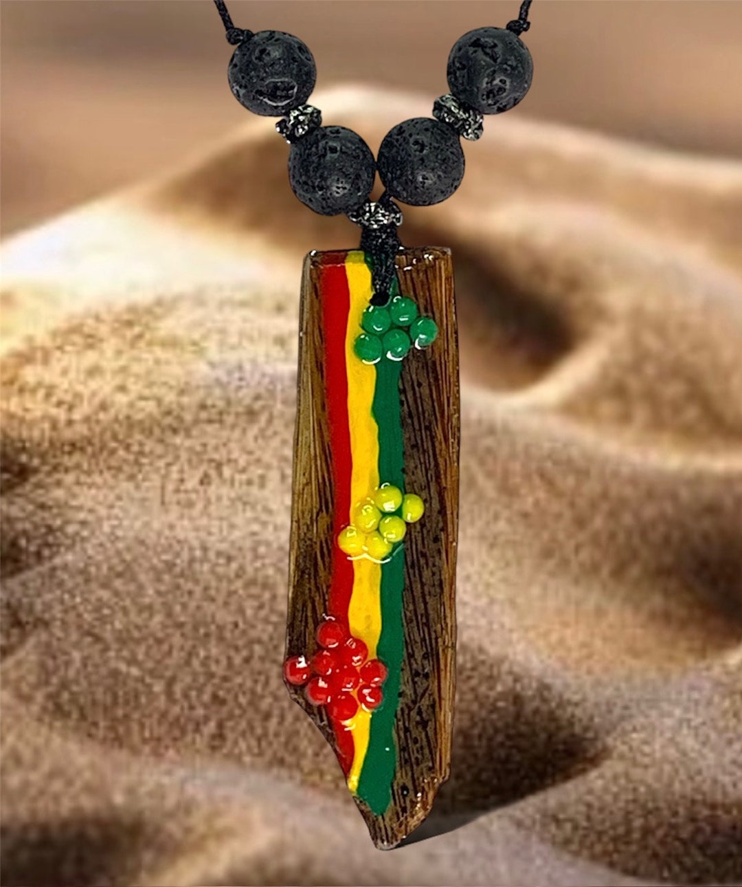 Rattan Pendant Necklace Reggae 24 in String Lava Beads - Etsy