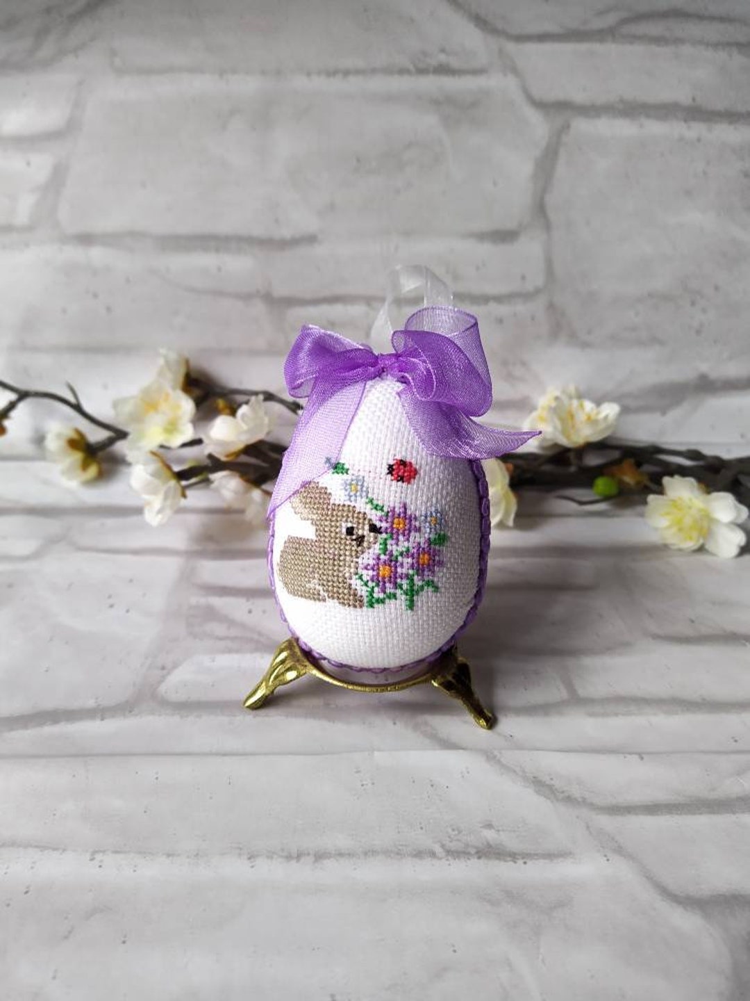Easter Bunny Egg, Cross Stitch Ornament, Easter Gift, Embroidered Decor ...