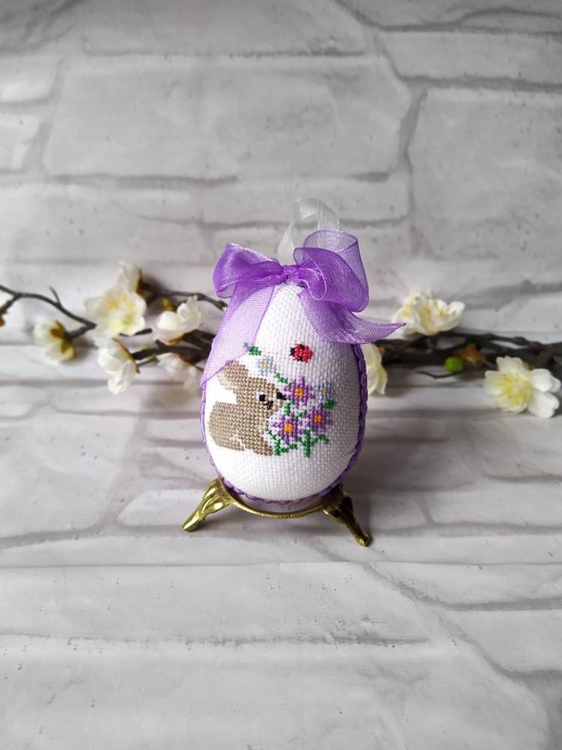 Easter Bunny Egg, Cross Stitch Ornament, Easter Gift, Embroidered Decor ...