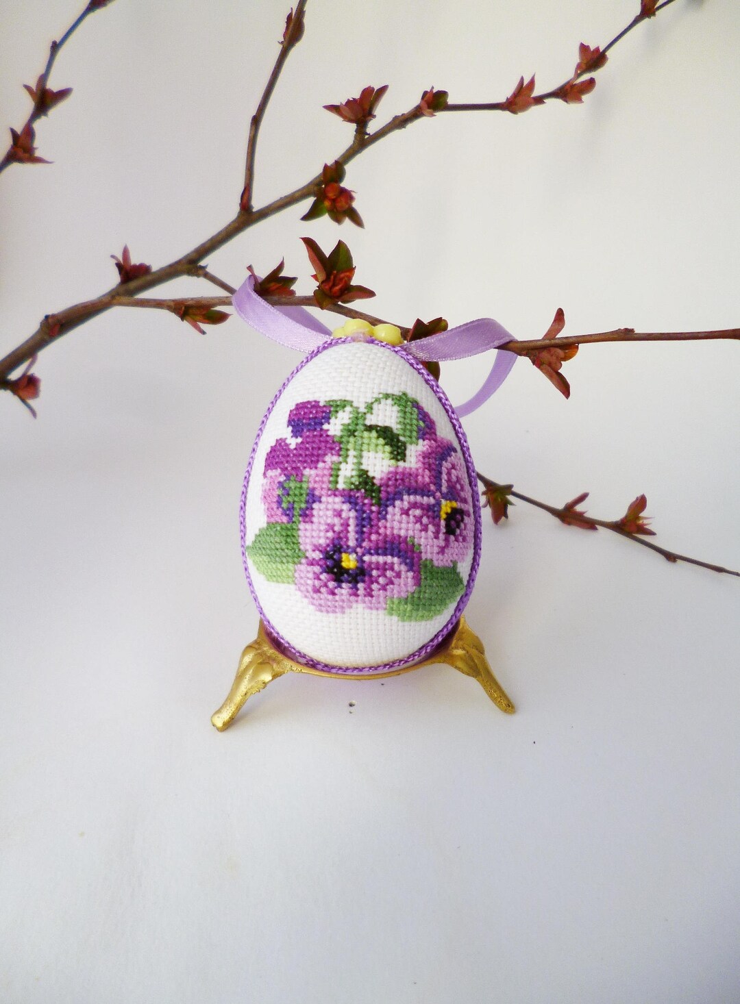 Pansies Easter Egg, Wild Flowers Egg, Spring Floral Ornament, Cross ...