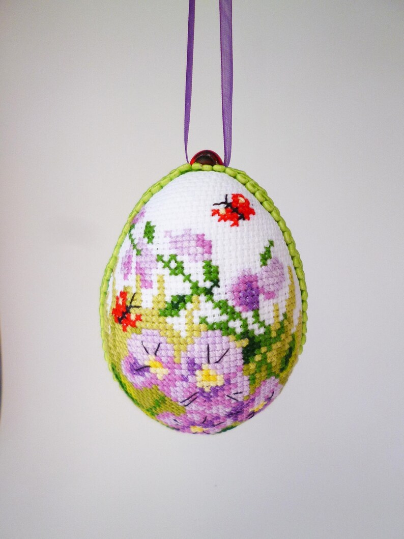Pansy Easter Decoration, Hanging Easter Eggs, Easter Cross Stitch ...