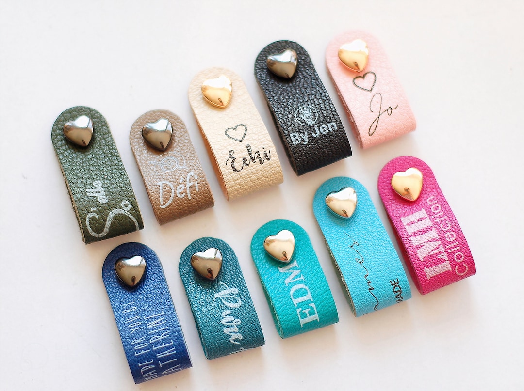 Set of 20 Colorful Goat Leather Labels With Heart-shaped Rivets ...
