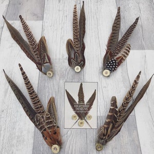 Bespoke Long Size Pheasant Game Feather Brooch Hat Pin With Shotgun ...