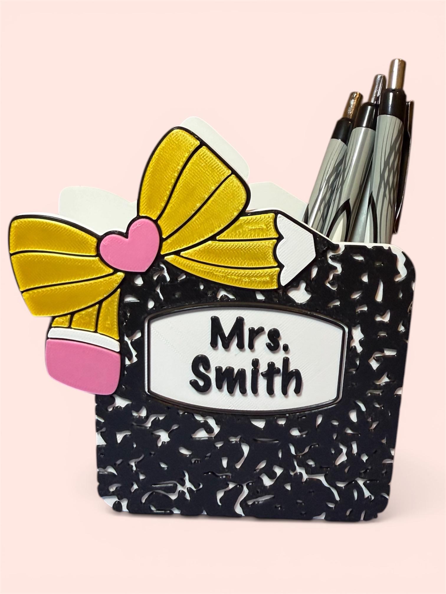 School Composition Notebook Pencil Bow Holder Customized Name - Etsy